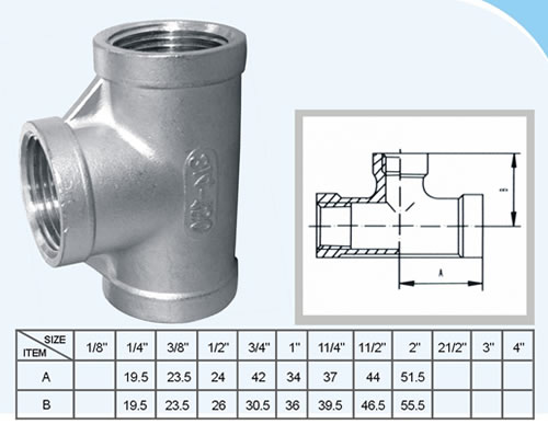 SS304 316 Stainless Steel Casting Pipe Fitting BSPT NPT Thread Screwed Tee