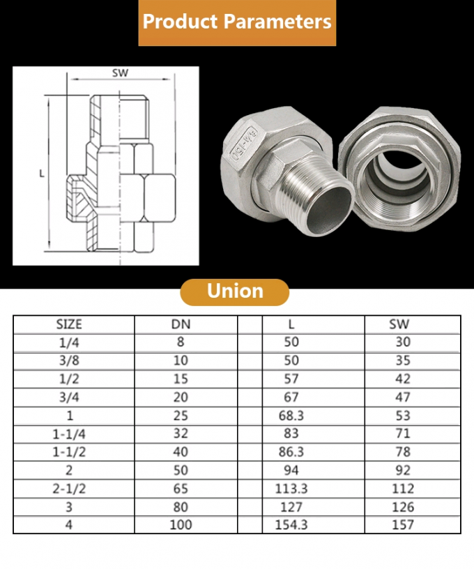 Threaded Pipe Fitting Stainless Steel Casting Conical Union Male Female ...